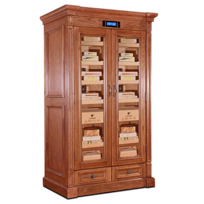 Solid Wood Dual-Door Cigar Cooler Humidifier Cabinet With Secure Locking Solid Wood Dual-Door Cigar Cooler Humidifier Cabinet With Secure Locking