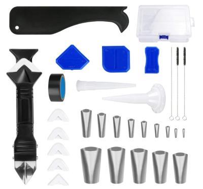 Cina 32 pezzi 3 in 1 strumento per calafataggio in silicone 14 pezzi ugello per calafataggio applicatore kit di strumenti di finitura sigillante strumento di finitura raschietto per mastice in vendita