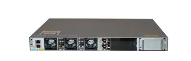 Back panel view of Cisco WS-C3850-48F-L switch showing ports and connections