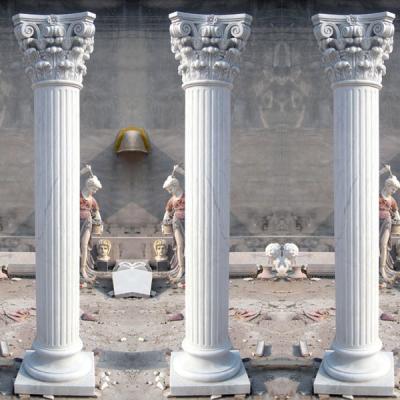 China Natural Marble Hollow Technique Hand Carved Polished Roman Style Stone Column Pillar for sale