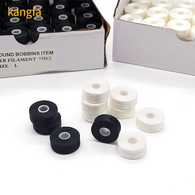 Cina 144 pezzi/scatola Bianco/Nero 75D/2 100% Poliestere Pre-rivolto Bobbin fili per Boho Kangfa in vendita