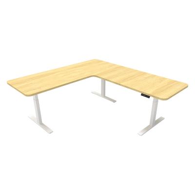 China 3 Legs L Shape Height Adjustable Metal Office Desk With Motors for sale