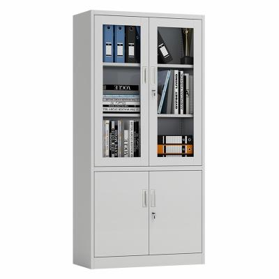 China Waterproof Library Two Tiers Glass Door Metal Storage Cabinet for sale