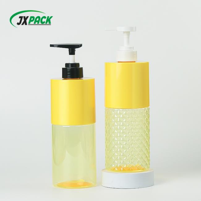 PP pump removed from refillable shampoo bottle for cleaning and refilling