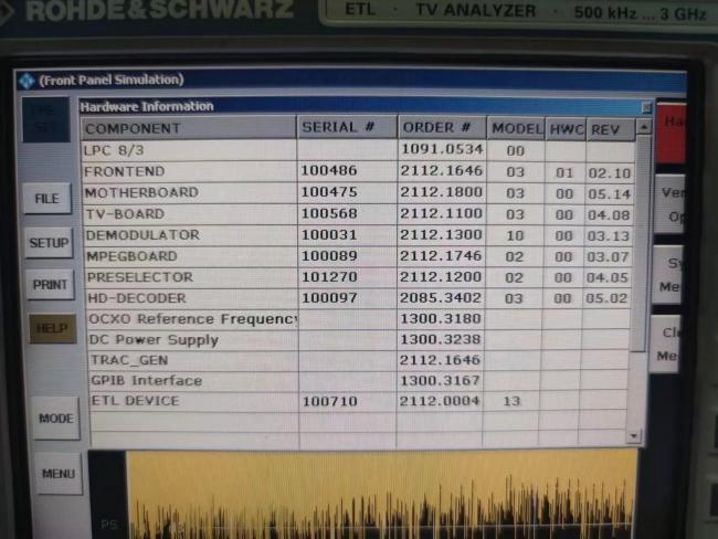 Close-up of R&S ETL spectrum analyzer display showing measurement results