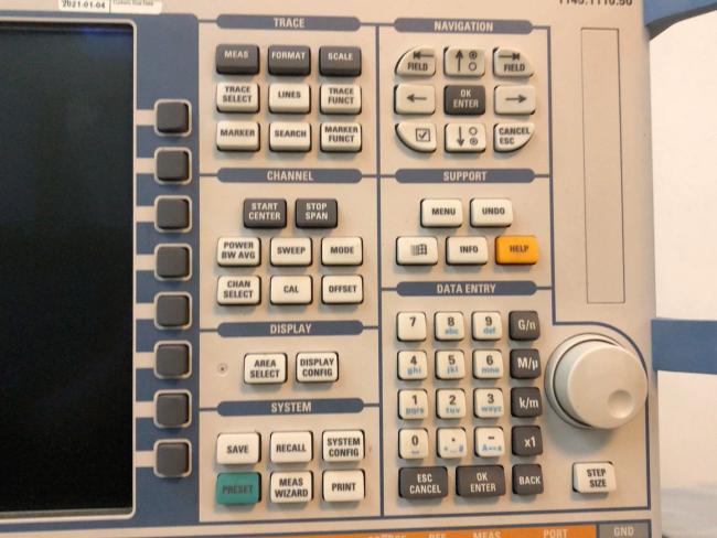 ZVA50 VNA touchscreen interface showing measurement results