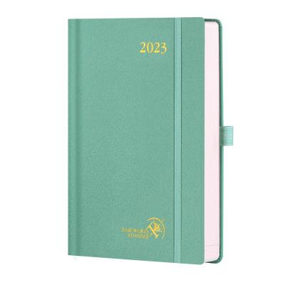 Cina Copertina dura quotidiana della carta delle similpelle della carta di avorio del pianificatore 80GSM 2023 del pianificatore verde chiaro A5 in vendita