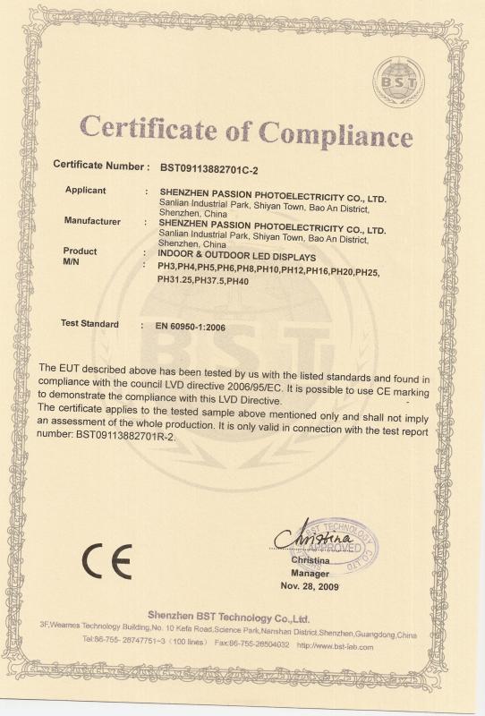 CE Certificate - PASSION LED LIGHTING INTERNATIONAL LIMITED