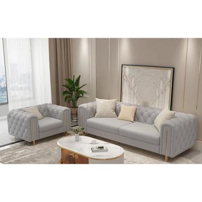 Cina Top grade Dongguan CARA FURNITURE various color gold metal leg tufted velvet gray recliner sofa set 3 2 1 in vendita