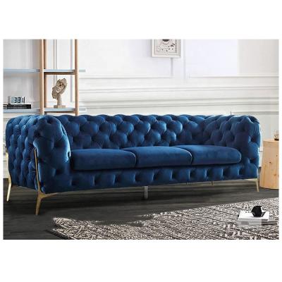 Cina Divano per soggiorno italiano di lusso personalizzato Arredamento Tuffato 3 posti imbottito Blu colore Oro gambe metalliche casa Divano Set in vendita