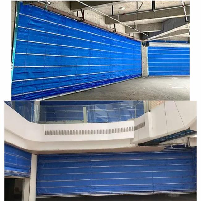 Inorganic fire roller shutter door system with fire-resistant roller curtain and rolling open style