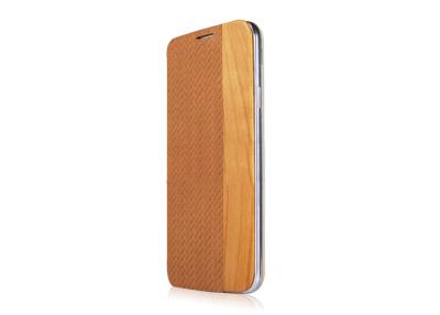 Cina Cassa di legno del foglio della galassia S5 di Samsung di caso del telefono cellulare del cuoio del Faux del litchi di Brown e di legno in vendita