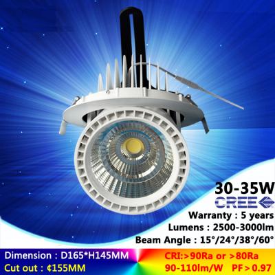 China 2700K-6500K 30W 35W recessed spotlight COB ceiling light high CRI with factory price for sale