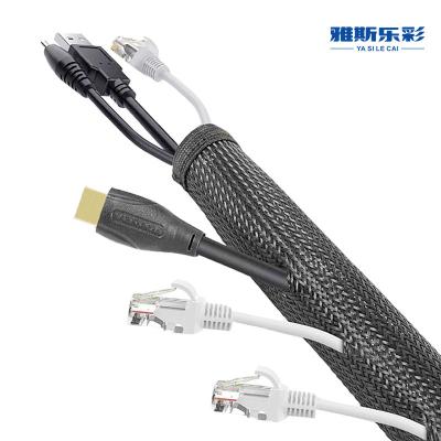 Black Zipper Cable Sleeve Braided Wrap PET Expandable Mesh Sleeving With Zipper