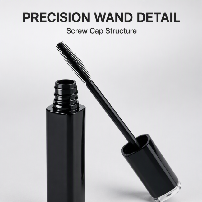 Square Black Hair-Frizz-Control Tool Packaging Wholesale; Transparent-Top Plastic Screw Cap Mascara Tube Styling Eyebrow Tinting