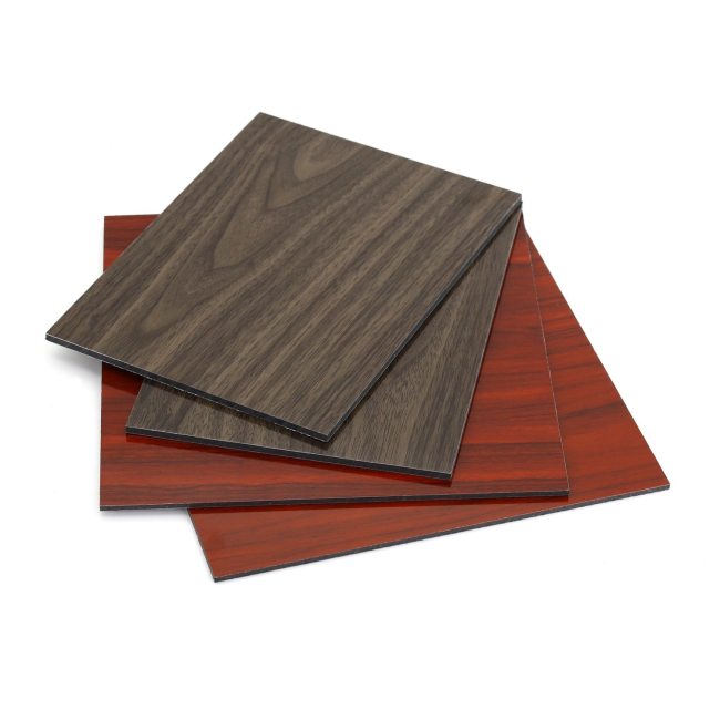 Scratch-resistant maroon walnut ACP panel close-up texture