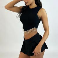 Quality Women Casual Dress Sexy Crop Sleeveless Top With Metal Chain Fringe Vest Midi Dress for sale