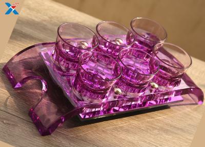 China 6 Holes Clear Purple Acrylic Cup Holder , Recyclable Acrylic Serving Platter for sale