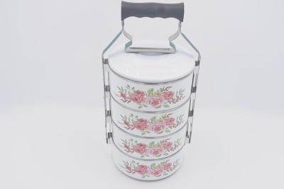 boîte indienne pratique de tiffin de revêtement émaillé de fleur de boîte de bento en métal de lave-vaisselle de transporteur de plats à emporter de 4 rangées