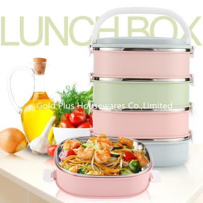 중국 1/2/3 Layers portable rectangle food container stainless steel heat preservation tiffin lunch box with hidden handle 판매용