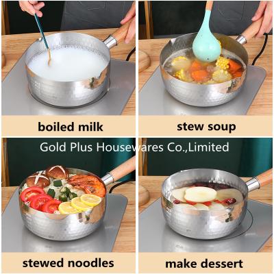 중국 Non stick sauce pan milk boiler pot with long wooden handle 22cm food grade stainless steel sauce pot 판매용