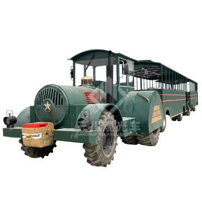 Cina Large Steam Engine Outdoor Beach Equipment Amusement Park Tourist Trackless Train Rides 28 Seats in vendita