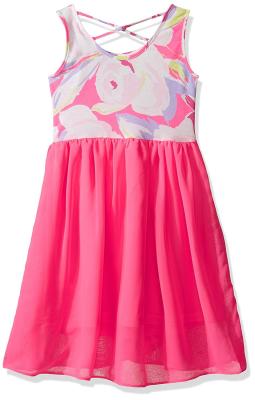 Cina L'estate superiore floreale della bambina veste il vestito chiffon dalla parte posteriore dell'incrocio di Criss di dimensione 7 in vendita