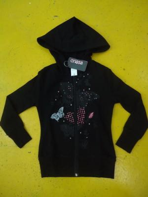 Cina Le bambine zippano sulla stampa lunga della farfalla di maglia con cappuccio dello zip di Terry del francese del cotone della manica di maglie con cappuccio in vendita