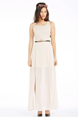 中国 象牙100ビスコース レディース夏のマキシの服の最高は袖なしマキシのスカートを切り開きました 販売のため