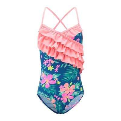 Cina Costumi da bagno rosa della bambina delle increspature delle stampe floreali, progettazione di estate del costume da bagno della cinghia di spaghetti in vendita