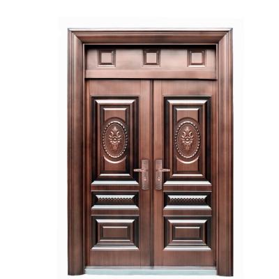 China Lead the Industry for Villa Wood Grain Entrance Interior Gate Steel Double Swing Door for sale