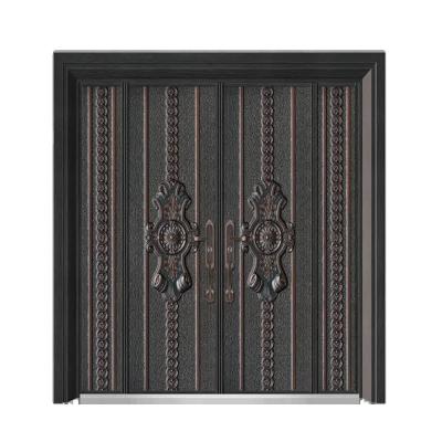 China China Suppliers Luxury Front Security Exterior Doors Deep Embossing Double Leaf Panel Entry Front Steel Door for House with Smart Lock for sale