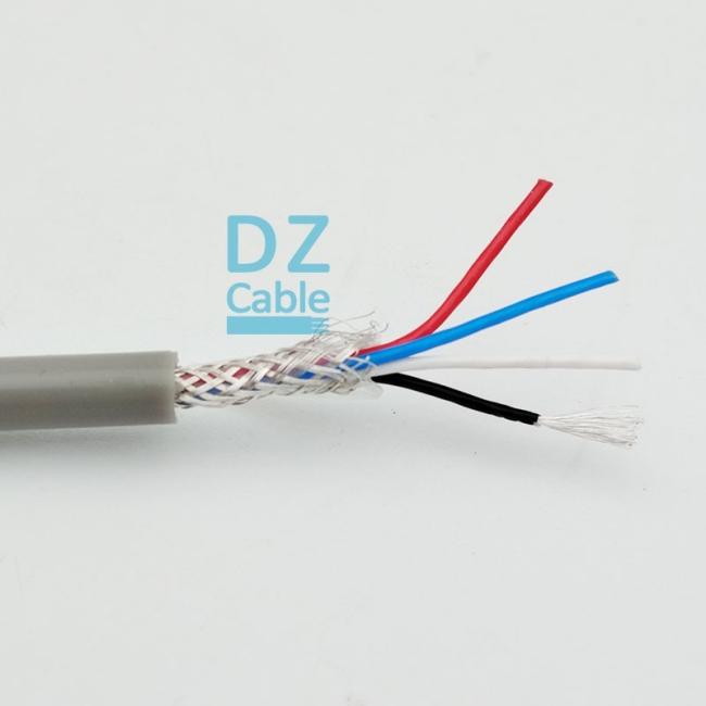Flexible silicone shielded high temperature cable with four conductors