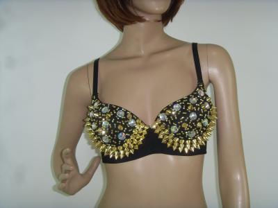 Cina Reggiseno bordato zecchino sexy nero di usura del night-club delle signore della cinghia con il ribattino d'argento in vendita