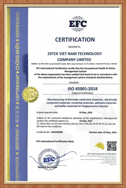 ISO 45001:2018-Vietnam Ziitek - Dongguan Ziitek Electronical Material and Technology Ltd.