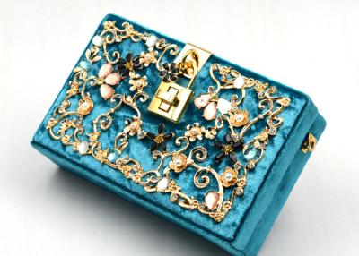 Cina Borse di frizione blu di sera della flanella di stampa con i piccoli accessori degli a cristallo di Bling in vendita