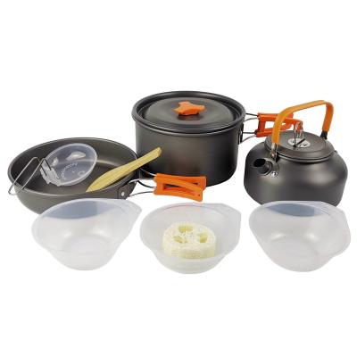 Cina Le migliori pentole di campeggio antiaderanti di vendita del vaso della minestra delle pentole di picnic mettono il vaso di cottura all'aperto di alluminio messo con la borsa di stoccaggio in vendita