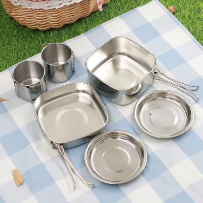 Cina Le pentole di campeggio all'aperto Backpacking leggere di Pan Stainless Steel 6 PCS del vaso di picnic della cucina hanno messo per fuori l'escursione della porta in vendita