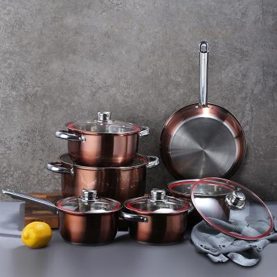 Cina Insiemi di cottura bronzei rossi delle pentole di acciaio inossidabile delle pentole delle pentole e dei vasi dei pc della cucina 12 di vendita diretta della fabbrica in vendita