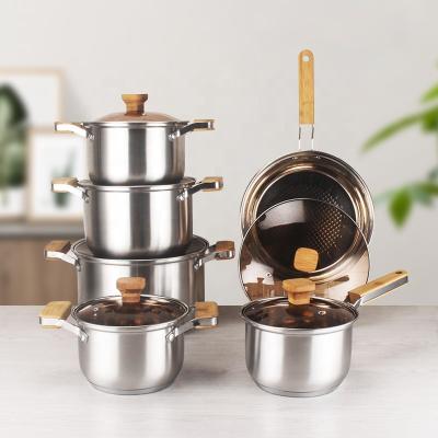 Cina Le pentole differenti all'ingrosso di dimensione della fabbrica hanno messo i vasi su ordinazione comerciano il vaso di cottura e Pan Set all'ingrosso di acciaio inossidabile 12pcs in vendita