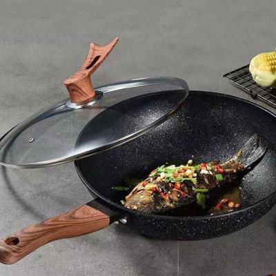Cina Pentole di pietra della padella di Maifan di vendita del fondo piatto caldo del nero 32cm che cucinano friggitrice antiaderante in vendita