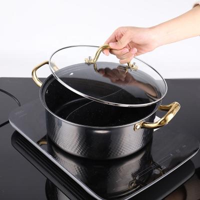 Cina Vaso antiaderante di cottura su misura della minestra di Due-sapore della cucina del vaso di acciaio inossidabile del commestibile 18/8 con il coperchio di vetro in vendita