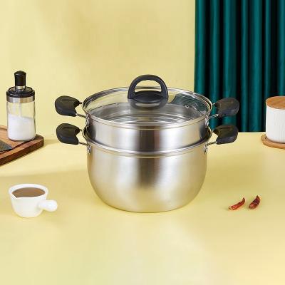 Cina La la migliore vendita argenta due strati del vaso di acciaio inossidabile Saucepot dell'alimento del vapore dei vasi del vaso della minestra con il coperchio di vetro in vendita