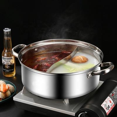 Cina Il nuovo stufato di castrato di progettazione ha ispessito il vaso della minestra del vaso di acciaio inossidabile Shabu di forma rotonda con la maniglia di acciaio inossidabile in vendita