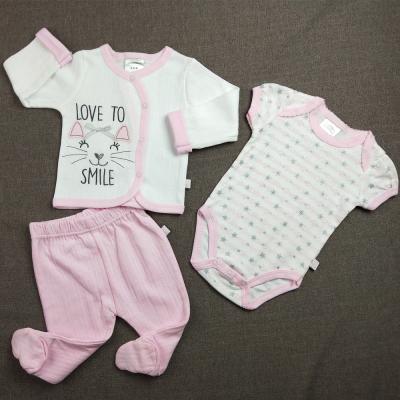 中国 ピンクの新生の赤ん坊の衣服はかわいいパターン女の赤ちゃん3pcsの子供の衣服の用品類を置きました 販売のため