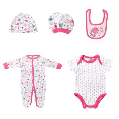 Cina 5PCS/il regalo dei vestiti del bambino del cotone del bambino 100 dei pagliaccetti pagato insieme ha messo con il cappello in vendita