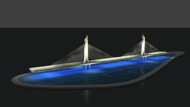 Architectural scale model of cable-stayed bridge