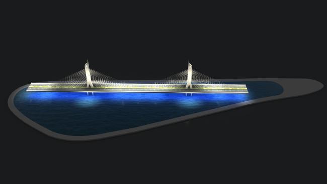 Detailed view of railway cable-stayed bridge model