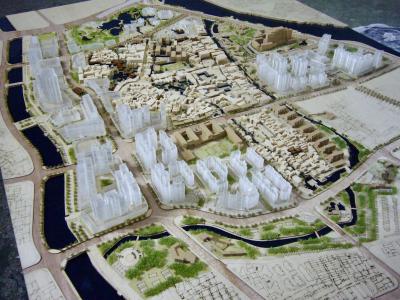 중국 혼합 용도 블록, 도로 및 녹지 공간이 있는 현대 도시 계획 레이아웃의 건축 모델 판매용