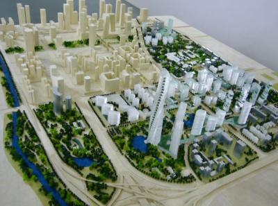 중국 혼합 용도 블록, 도로 및 녹지 공간이 있는 현대 도시 계획 레이아웃의 건축 모델 판매용